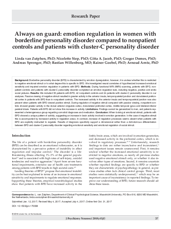 (PDF) Always on guard: emotion regulation in women with borderline ...
