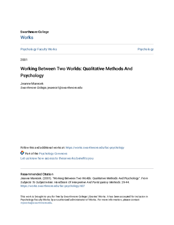 (PDF) Working Between Two Worlds: Qualitative Methods and Psychology