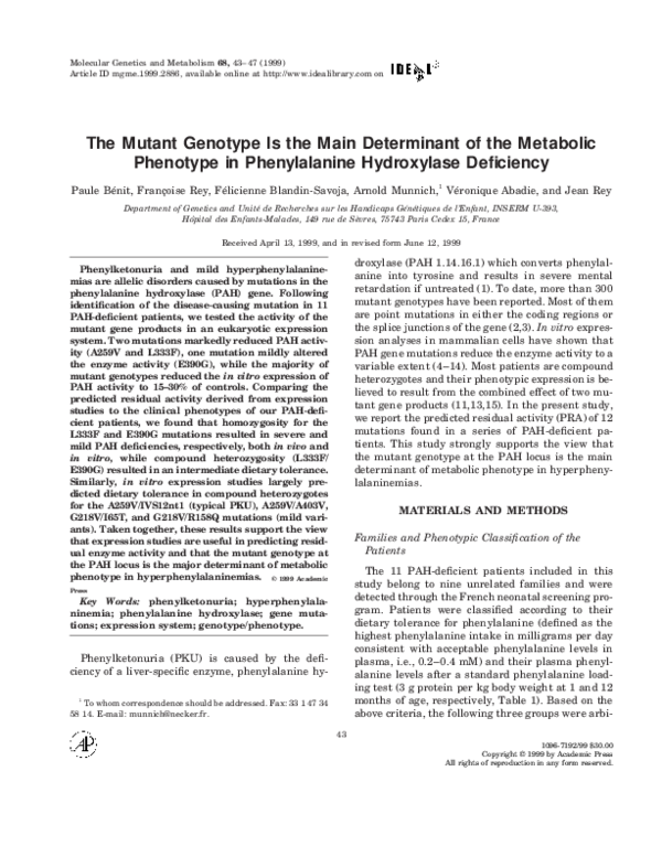 (PDF) The Mutant Genotype Is the Main Determinant of the Metabolic ...