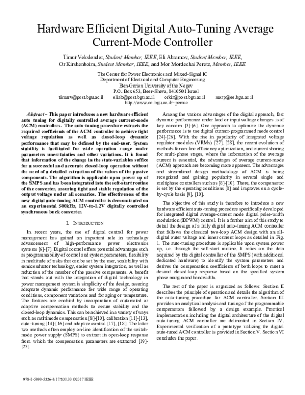 Pdf Hardware Efficient Digital Auto Tuning Average Current Mode Controller