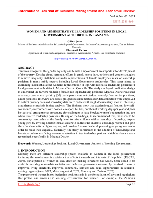 (PDF) WOMEN AND ADMINISTRATIVE LEADERSHIP POSITIONS IN LOCAL GOVERNMENT ...
