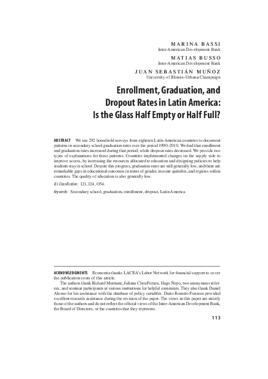 (PDF) Enrollment, Graduation, and Dropout Rates in Latin America: Is ...