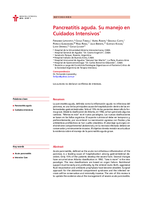 (PDF) Pancreatitis aguda. Su manejo en Cuidados Intensivos