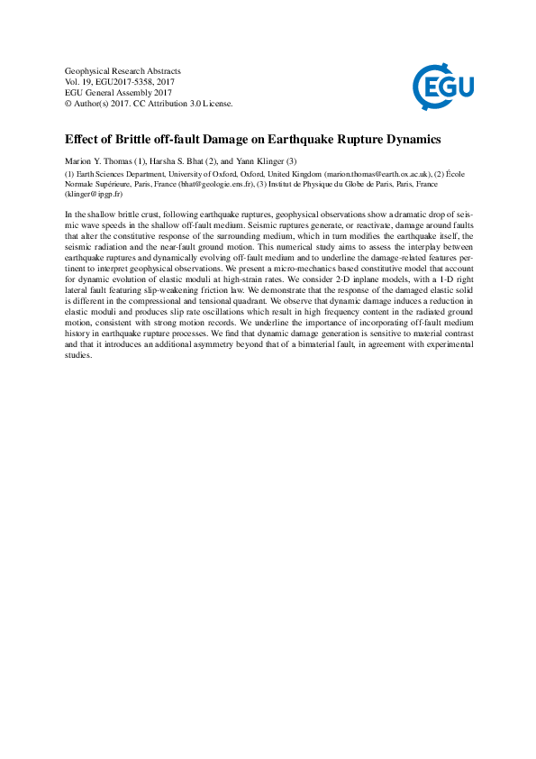 (PDF) Effect of Brittle Off-Fault Damage on Earthquake Rupture Dynamics