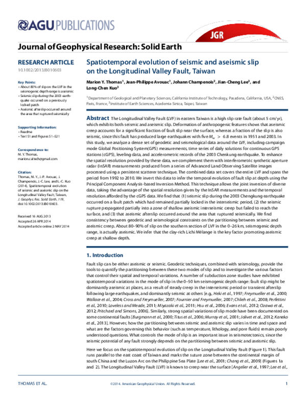(PDF) Spatiotemporal evolution of seismic and aseismic slip on the ...
