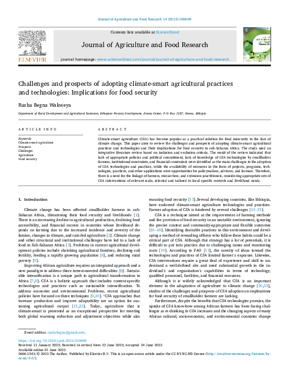 (PDF) Challenges and prospects of adopting climate-smart agricultural ...
