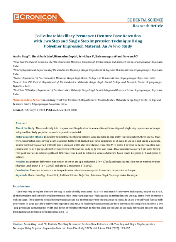 (PDF) To Evaluate Maxillary Permanent Denture Base Retention with Two ...