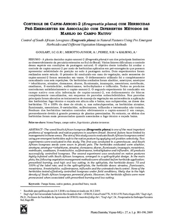 (PDF) Controle de capim-annoni-2 (Eragrostis plana) com herbicidas pré ...