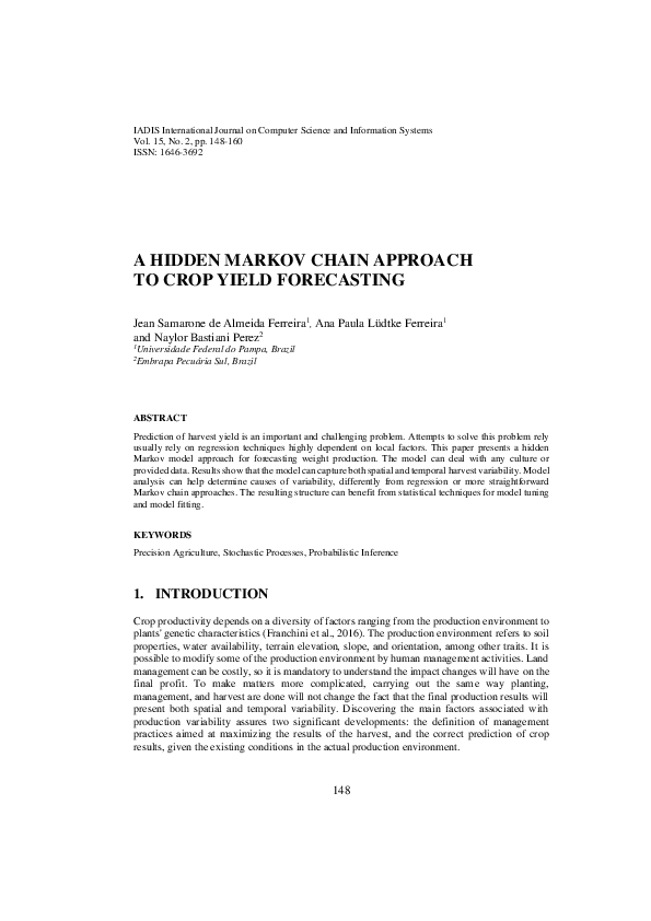 (PDF) A Hidden Markov Chain Approach to Crop Yield Forecasting