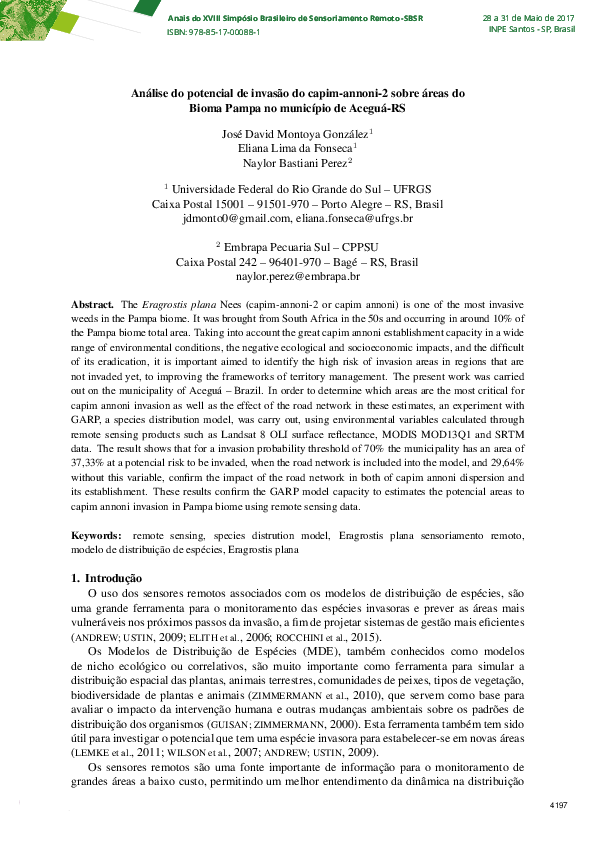 (PDF) Análise do potencial de invasão do capim-annoni-2 sobre áreas do ...