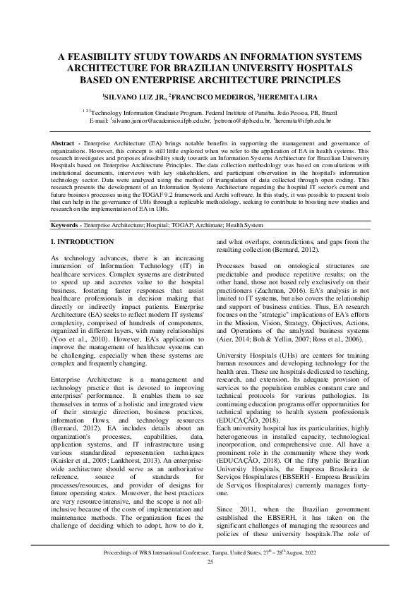 (PDF) A Feasibility Study towards an Information Systems Architecture for Brazilian University ...