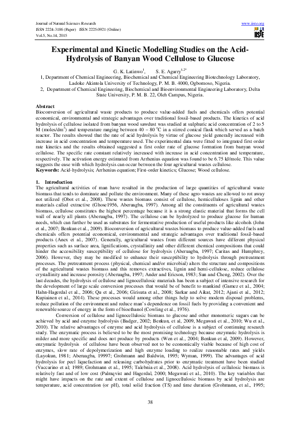(PDF) Experimental and Kinetic Modelling Studies on the Acid-Hydrolysis ...
