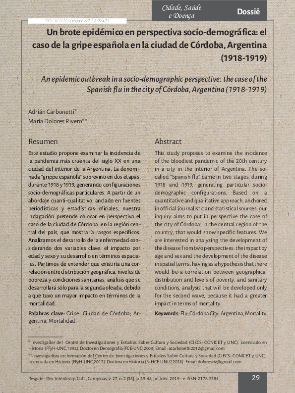 (PDF) Un brote epidémico en perspectiva socio-demográfica