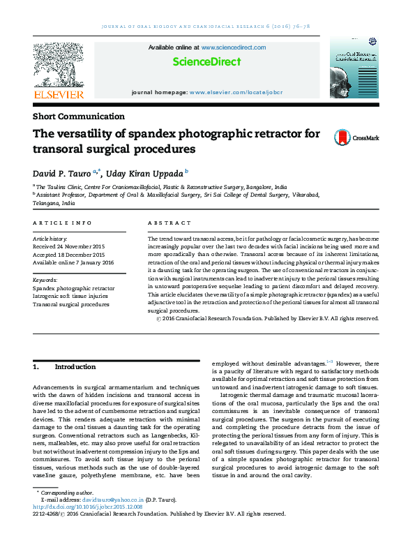 (PDF) The versatility of spandex photographic retractor for transoral ...