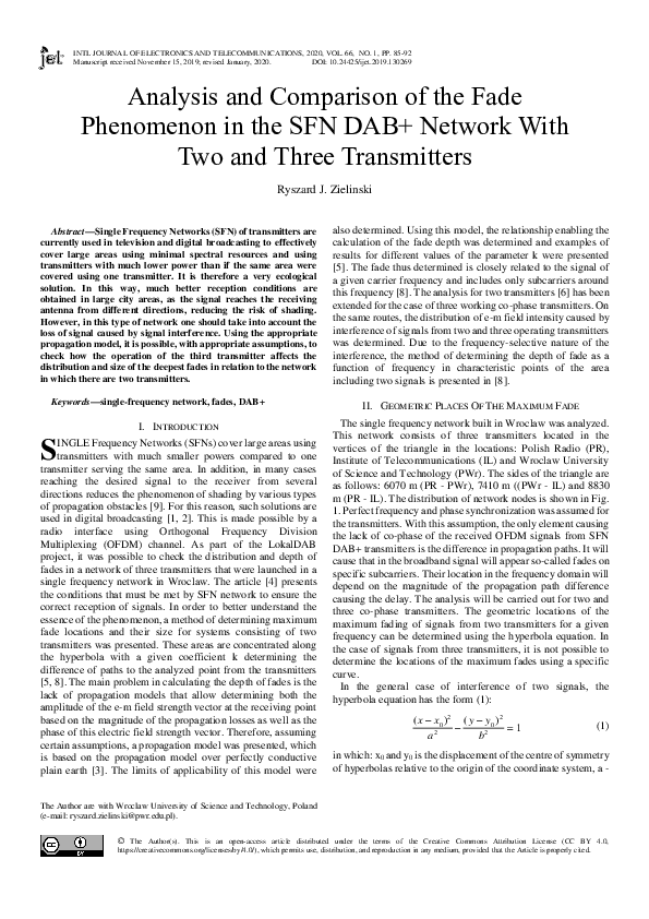 (PDF) Analysis and Comparison of the Fade Phenomenon in the SFN DAB+ ...