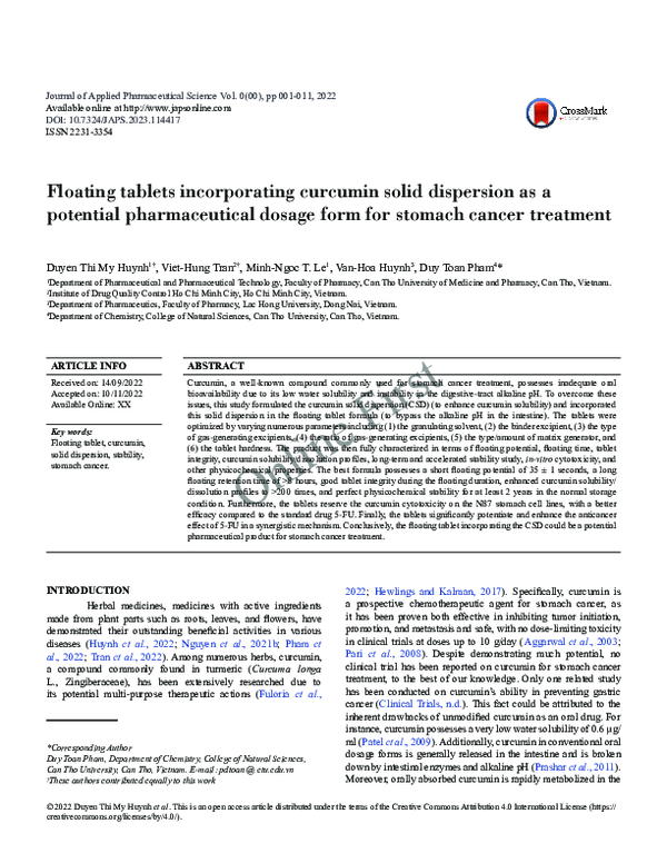 (PDF) Floating tablets incorporating curcumin solid dispersion as a ...