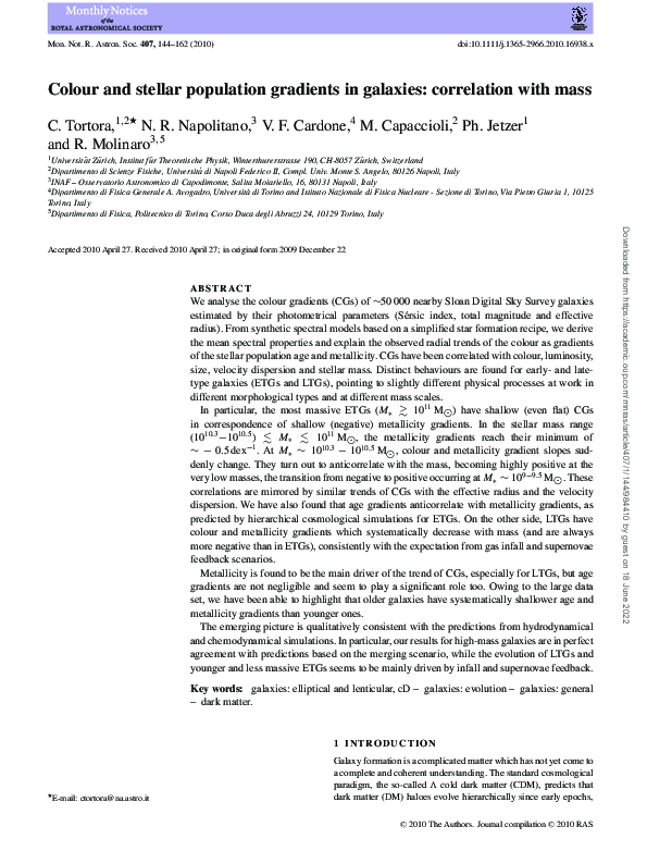(PDF) Colour and stellar population gradients in galaxies: correlation ...