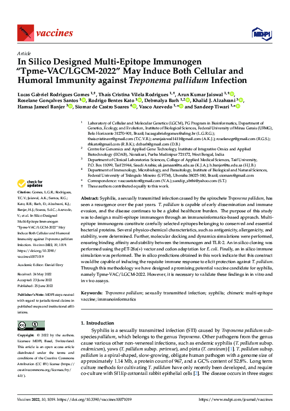 (PDF) In Silico Multi-Epitope Immunogen for Syphilis