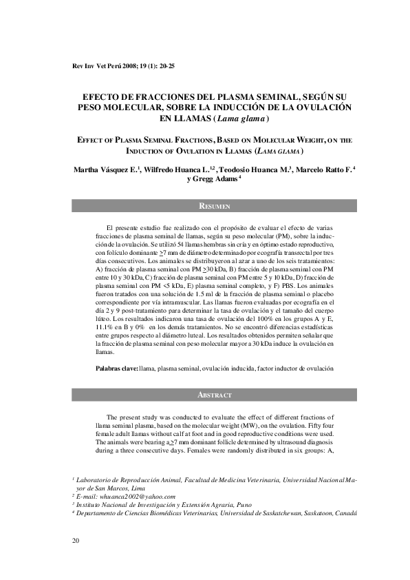 (PDF) EFECTO DE FRACCIONES DEL PLASMA SEMINAL, SEGÚN SU PESO MOLECULAR ...