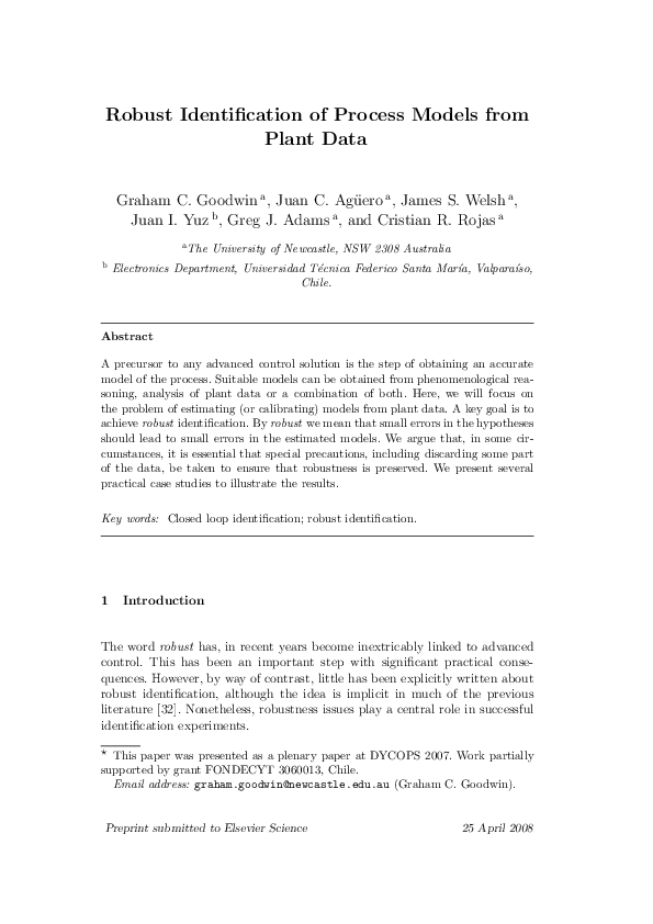 (PDF) Robust identification of process models from plant data