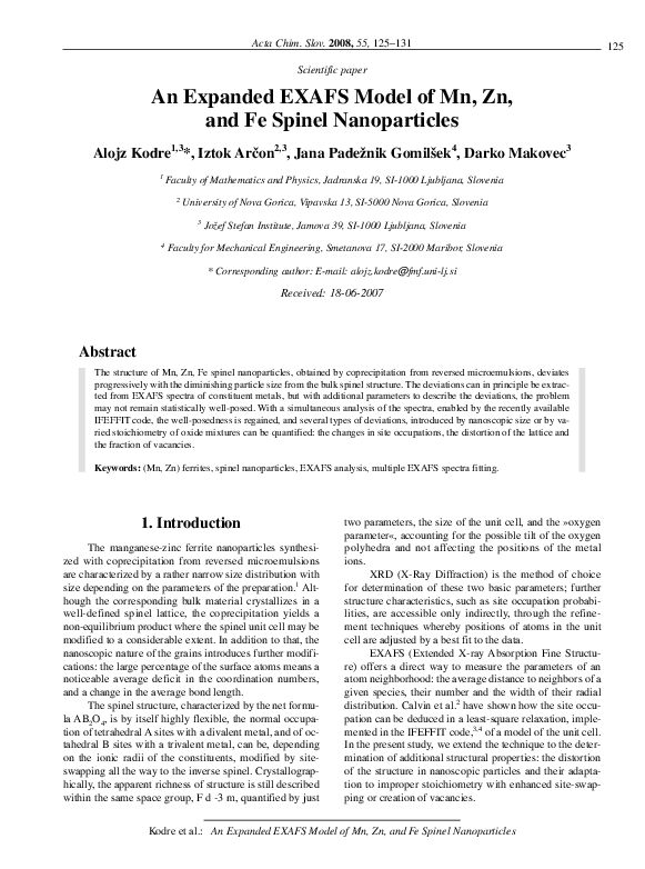 (PDF) An Expanded EXAFS Model of Mn, Zn, and Fe Spinel Nanoparticles