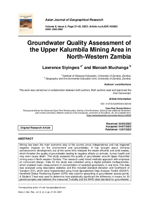 (PDF) Groundwater Quality Assessment of the Upper Kalumbila Mining Area ...