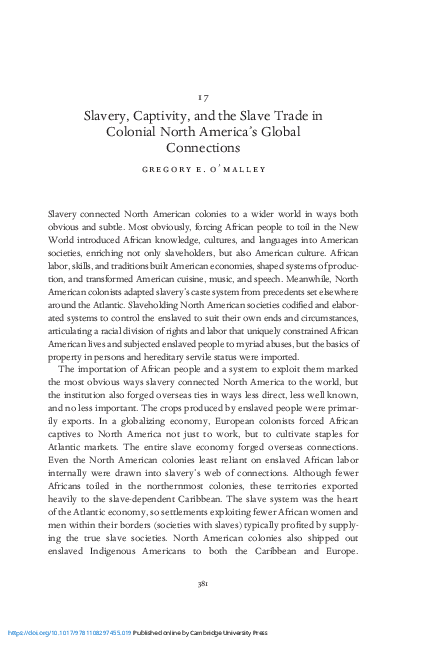 (PDF) Slavery, Captivity, and the Slave Trade in Colonial North America ...