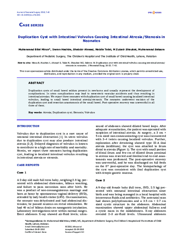 (PDF) Duplication Cyst with Intestinal Volvulus Causing Intestinal ...