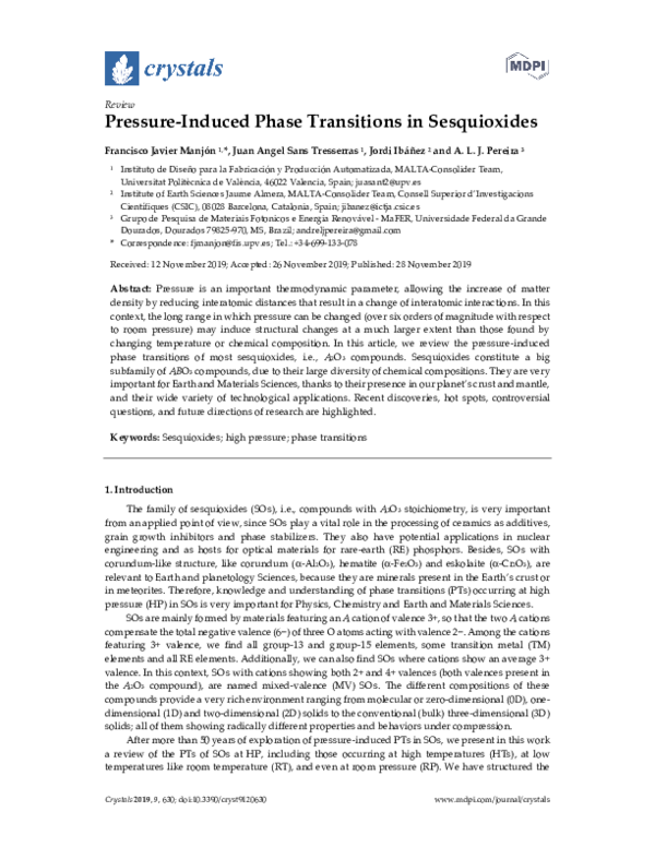 (PDF) Pressure-Induced Phase Transitions in Sesquioxides | Francisco Javier Manjón - Academia.edu