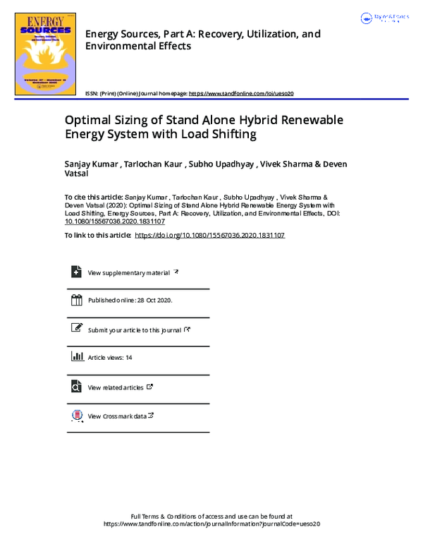 (PDF) Optimal Sizing of Stand Alone Hybrid Renewable Energy System with Load Shifting