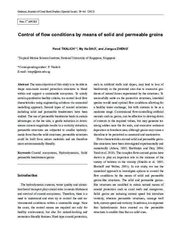 (PDF) Control of flow conditions by means of solid and permeable groins