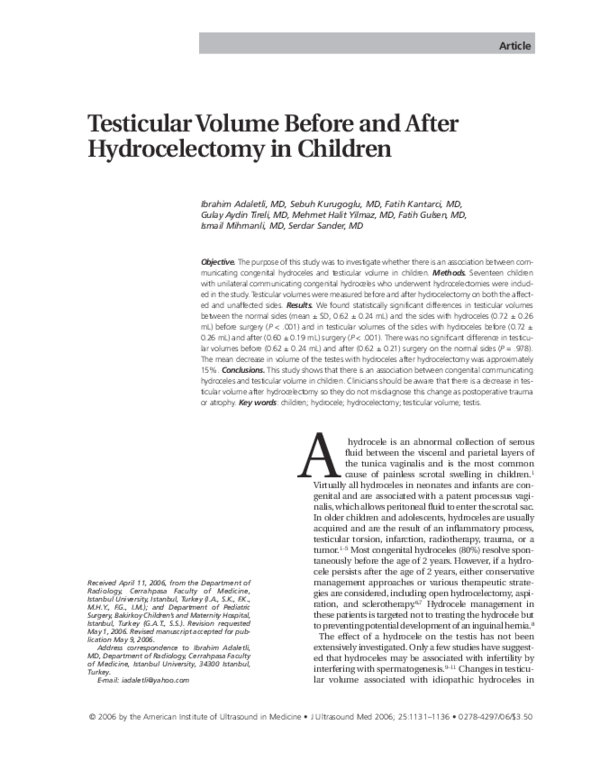 (PDF) Testicular Volume Before and After Hydrocelectomy in Children