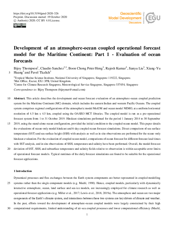 (PDF) Development of an atmosphere–ocean coupled operational forecast ...