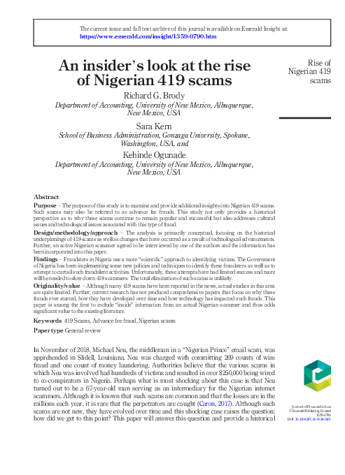 (PDF) An insider's look at the rise of Nigerian 419 scams