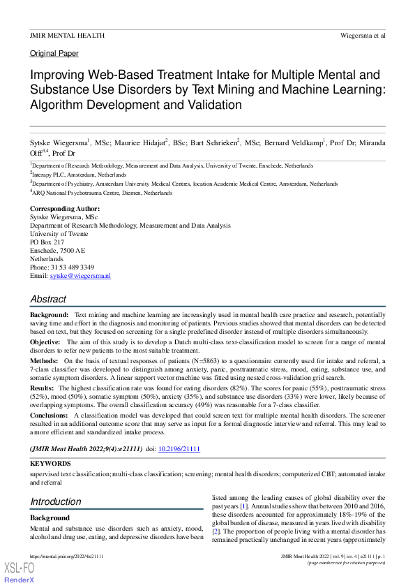 (PDF) Improving Web-Based Treatment Intake for Multiple Mental and ...