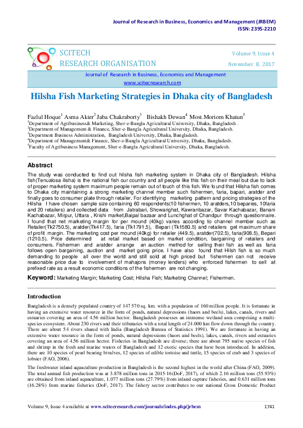 (PDF) Hilsha Fish Marketing Strategies in Dhaka City of Bangladesh