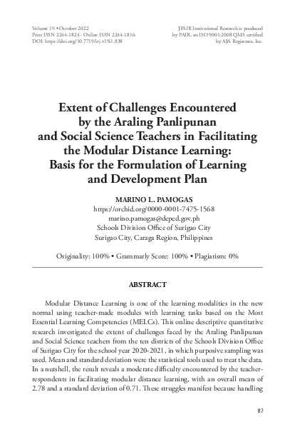 (PDF) Extent of Challenges Encountered By the Araling Panlipunan and ...