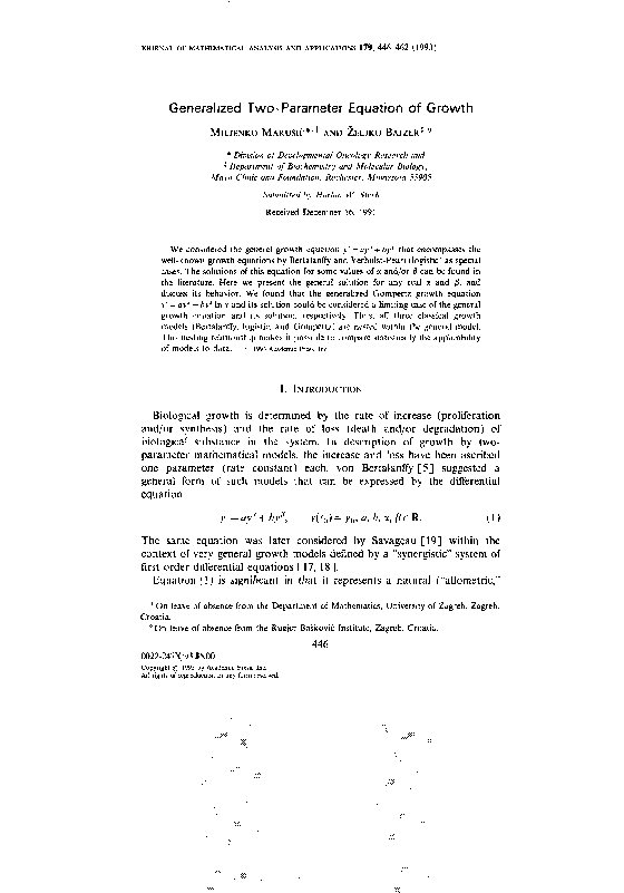 (PDF) Generalized Two-Parameter Equation of Growth