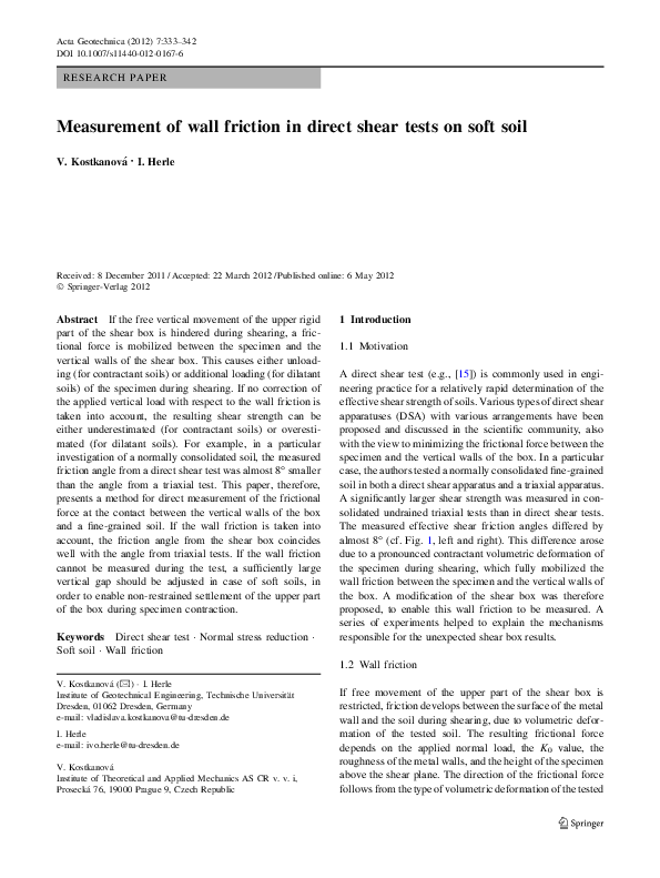 (PDF) Measurement of wall friction in direct shear tests on soft soil