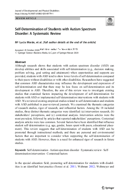(PDF) Self-Determination of Students with Autism Spectrum Disorder: A Systematic Review
