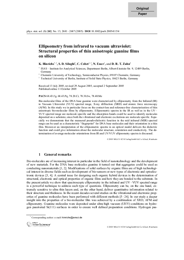 (PDF) Ellipsometry from infrared to vacuum ultraviolet: Structural properties of thin ...