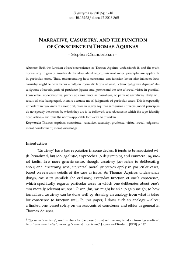 (PDF) Narrative, Casuistry, and the Function of Conscience in Thomas Aquinas