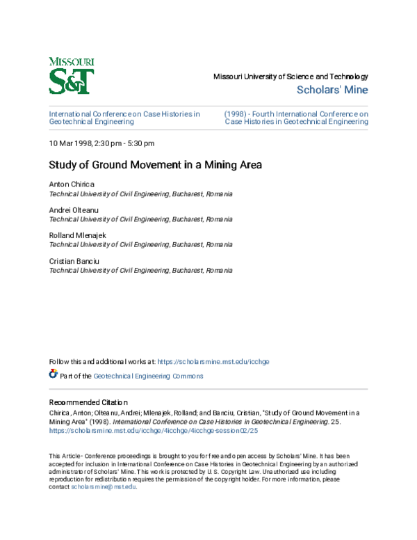 (PDF) Study of Ground Movement in a Mining Area