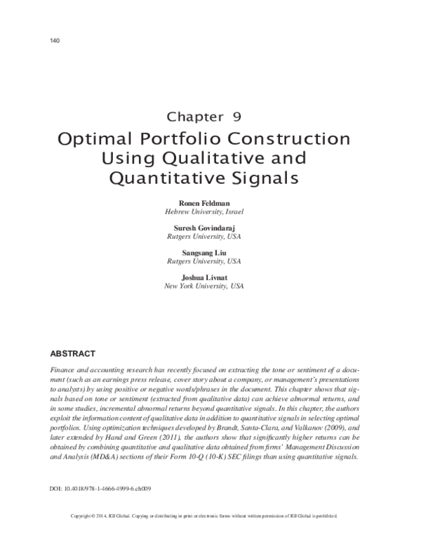 (PDF) Optimal Portfolio Construction Using Qualitative and Quantitative ...