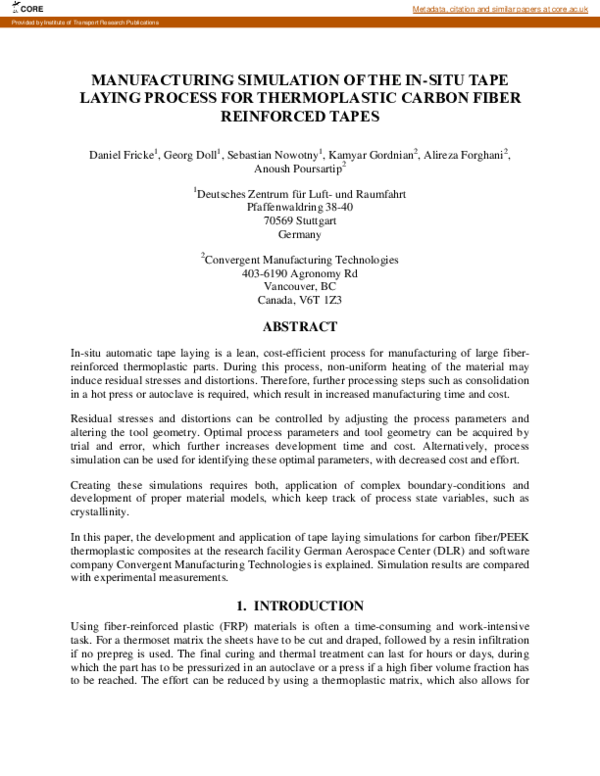 (PDF) Manufacturing simulation of the in-situ tape laying process for ...