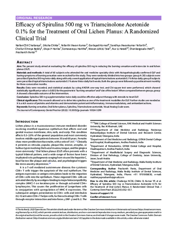 (PDF) Efficacy of Spirulina 500 mg vs Triamcinolone Acetonide 0.1% for ...