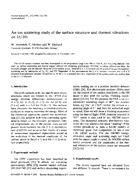 (PDF) An ion scattering study of the surface structure and thermal vibrations on Ir(110)