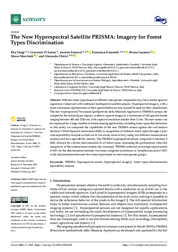 (PDF) The New Hyperspectral Satellite PRISMA: Imagery for Forest Types Discrimination