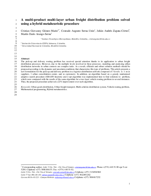 (PDF) A multi-product multi-layer urban freight distribution problem ... (PDF) A multi-product multi-layer urban freight distribution problem ...