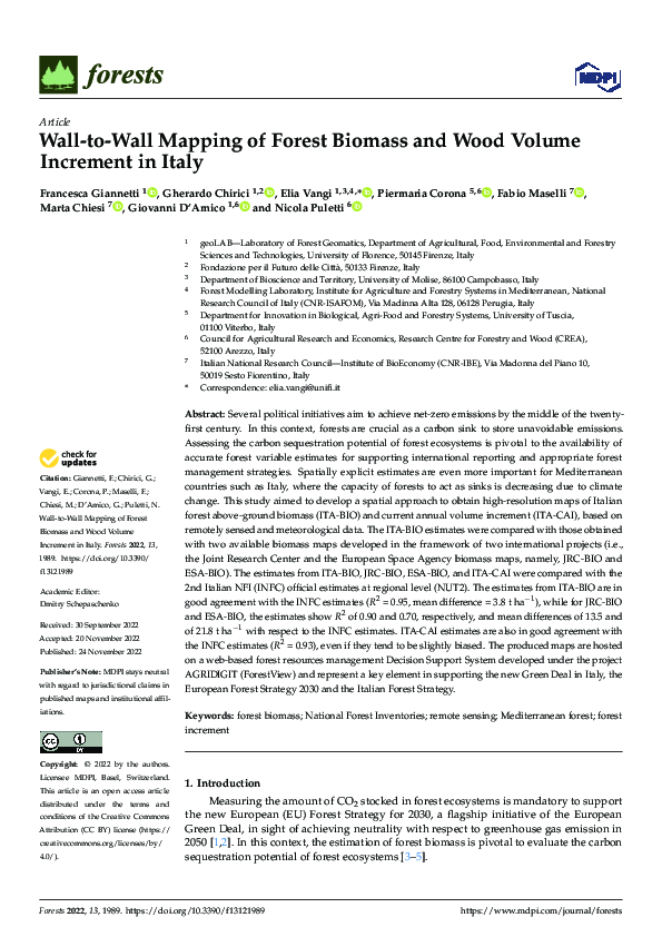 (PDF) Wall-to-Wall Mapping of Forest Biomass and Wood Volume Increment in Italy